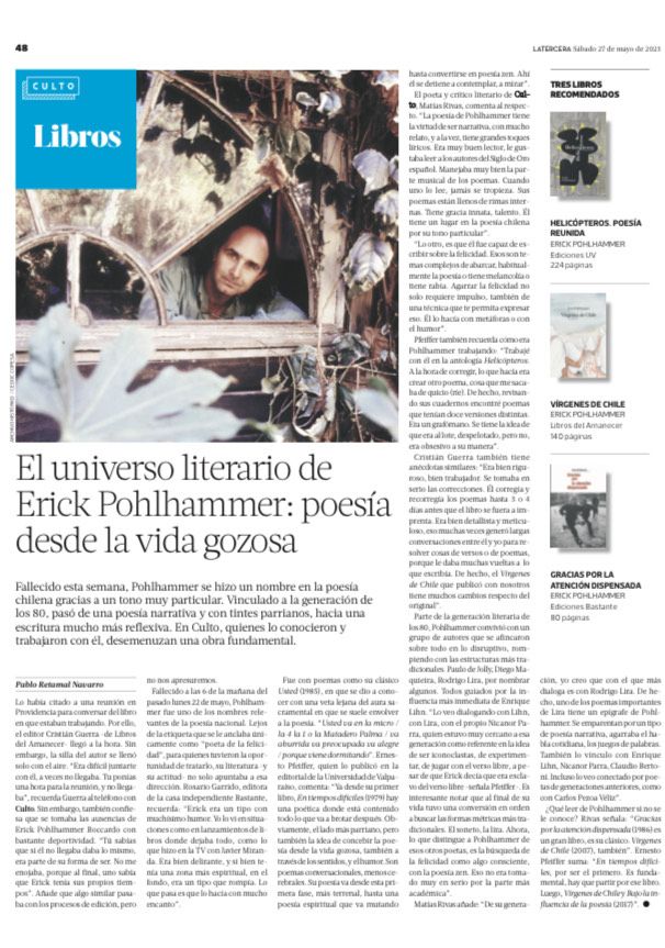 El universo literario de Erick Pohlhammer, poesía desde la vida gozosa El universo literario de Erick Pohlhammer, poesía desde la vida gozosa